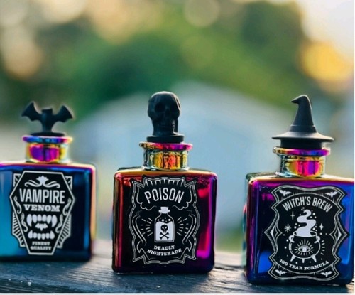 Target Bullseye Set of 3 Mini Glass Potion Bottles Iridescent Halloween ...