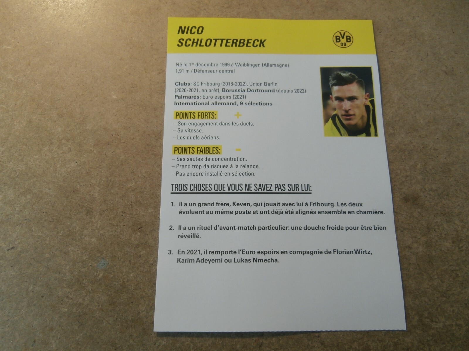 NICO SCHLOTTERBECK (BORUSSIA DORTMUND), TRADING ROOKIE CARD SO FOOT ...