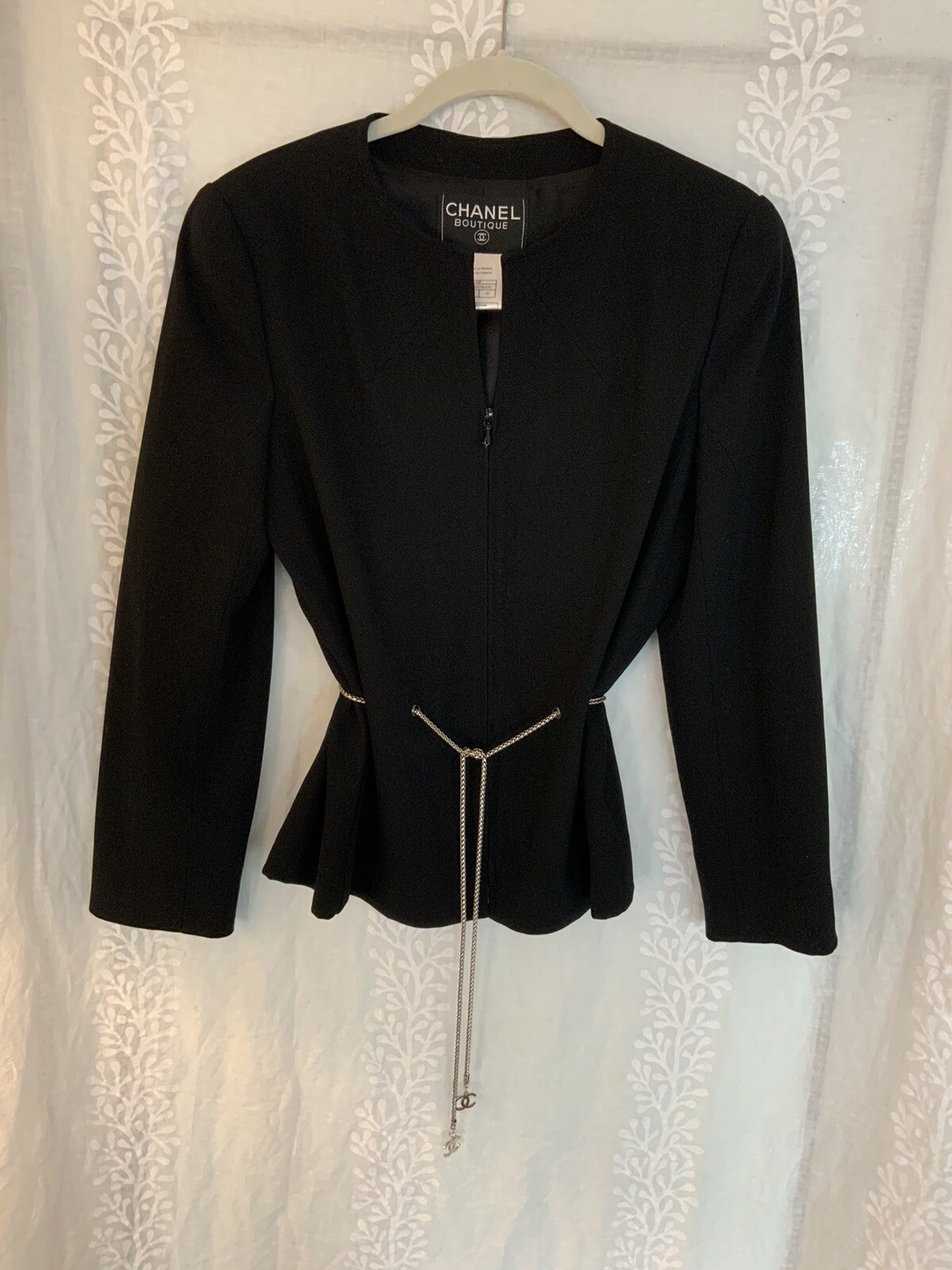 Authentic Chanel Jacket Blazer CC Logo Chain Belt 98P… - Gem