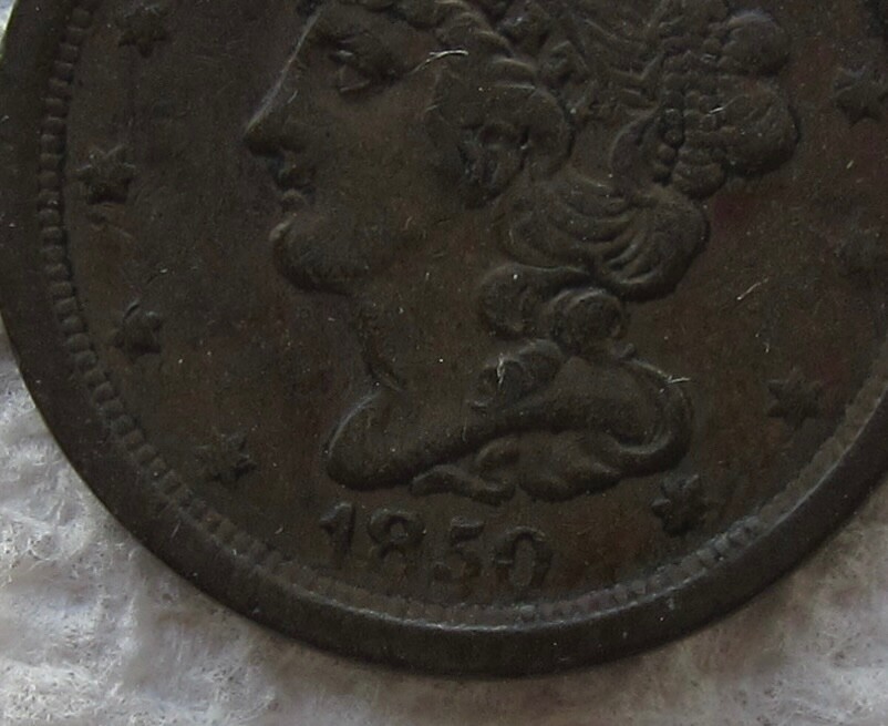 1850 1/2C BN Braided Hair Half Cent Rare Key Date Type Coin Chocolate ...