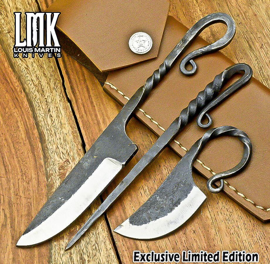 LMK Forged Antique Table Set ATS-34 Steel Carbon Engraving Lot of 3 EDC ...