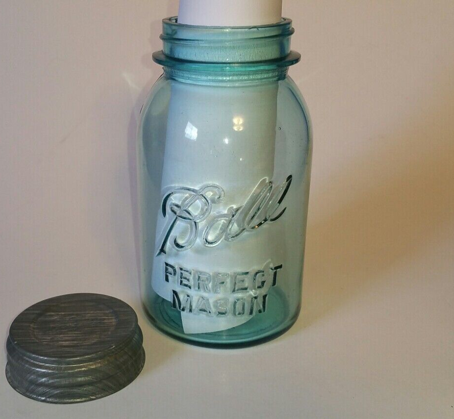 ANTIQUE BLUE 1923-1933 BALL QUART MASON JAR & NOS ZINC & PORCELAIN ...