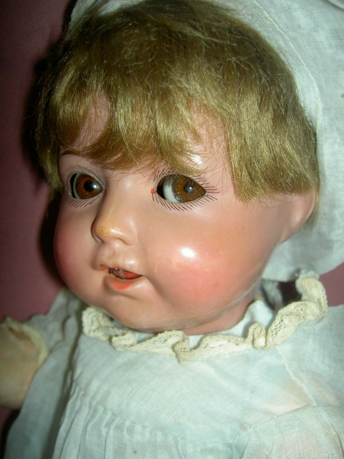 Antique FLIRTY eye Koenig & Wernicke celluloid baby doll orig wig ...