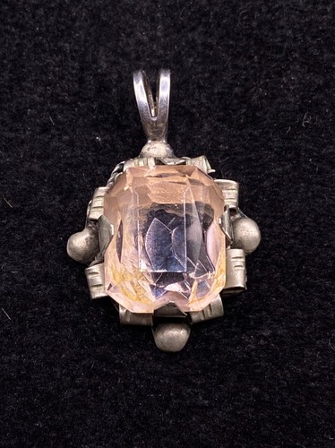 Antique Mexican Castilian? sterling, faceted peach glass? stone pendant ...