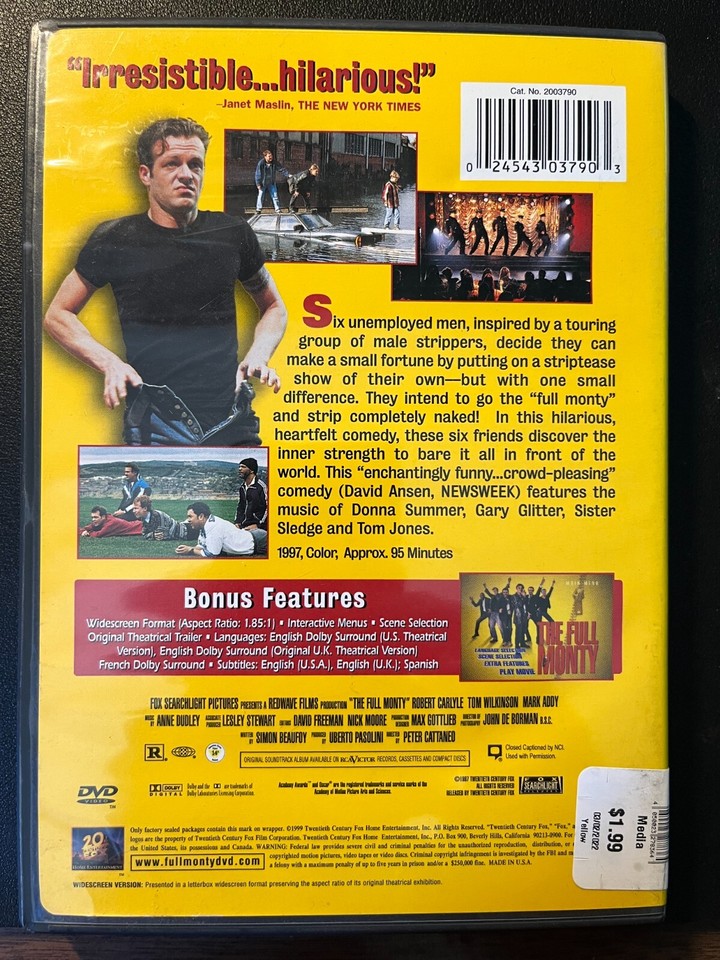 The Full Monty (DVD, 1999, Widescreen) Robert Carlyle Mark Addy Steve ...