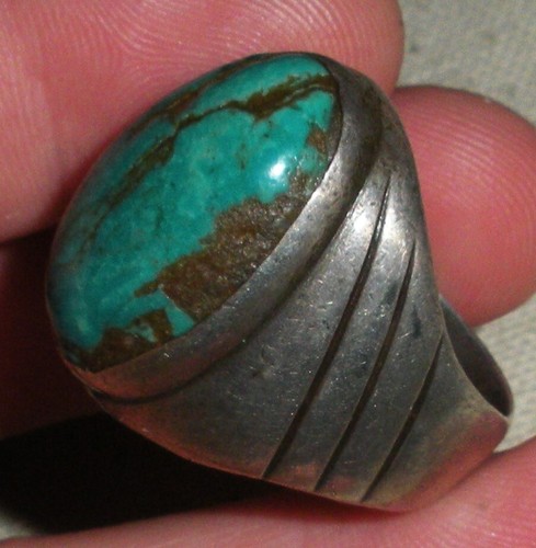 HUGE VINTAGE NAVAJO GREAT TURQUOISE STERLING SILVER RING SIZE 12 vafo ...