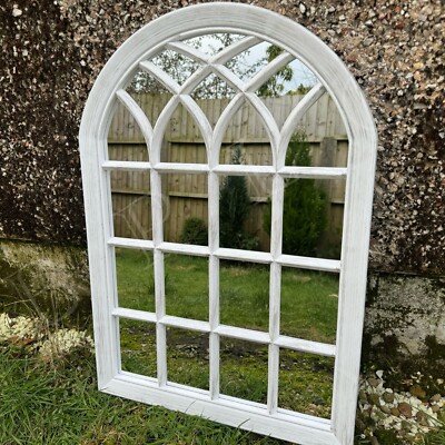 Rustic White Arched window mirror INDOOR OUTDOOR Garden Window Mirror ...