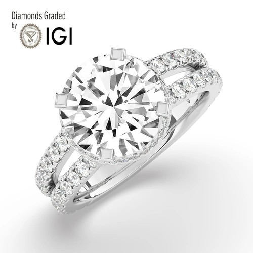 Lab-grown Round Diamond Hidden Halo Engagement Ring 18K White Gold 9 ...