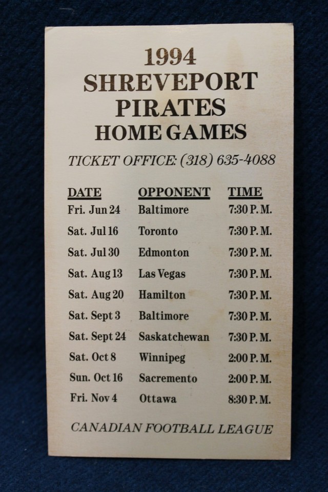 (2 SET) CFL SHREVEPORT PIRATES COFFEE MUG & POCKET SCHEDULE 1994 ...