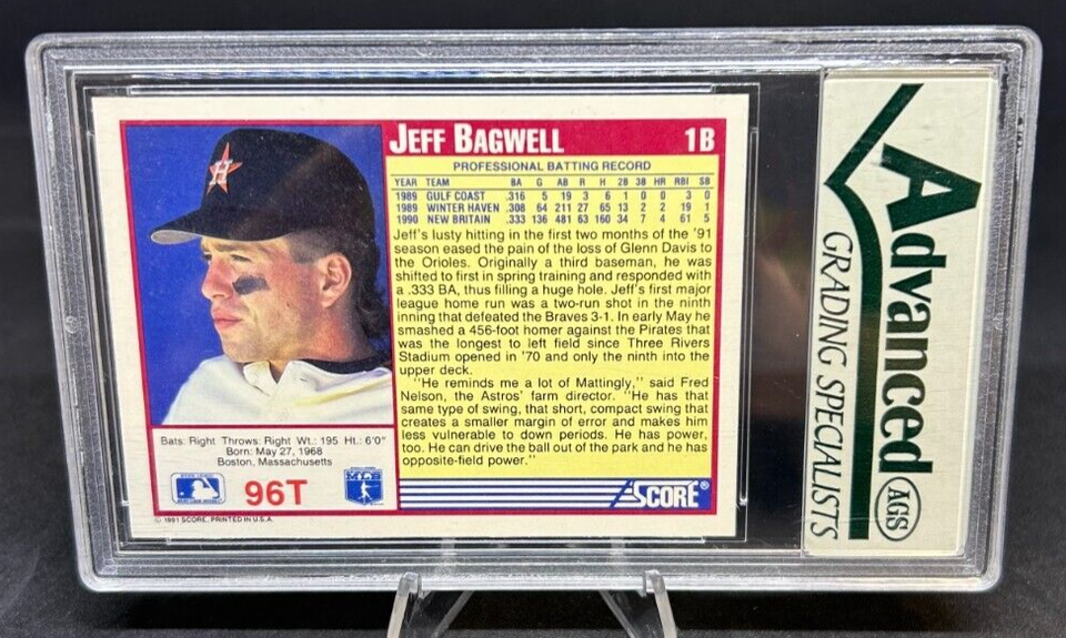 1991 Score Rookie/Traded Baseball Card Jeff Bagwell #96T Graded MINT 9 ...