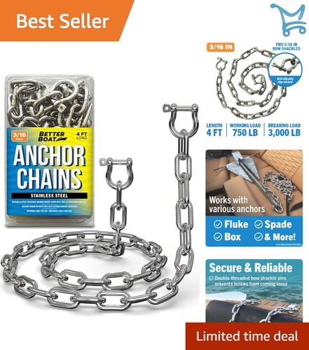 Stainless Steel Boat Anchor Chain 4ft 3/16 inch Marine Grade with ...