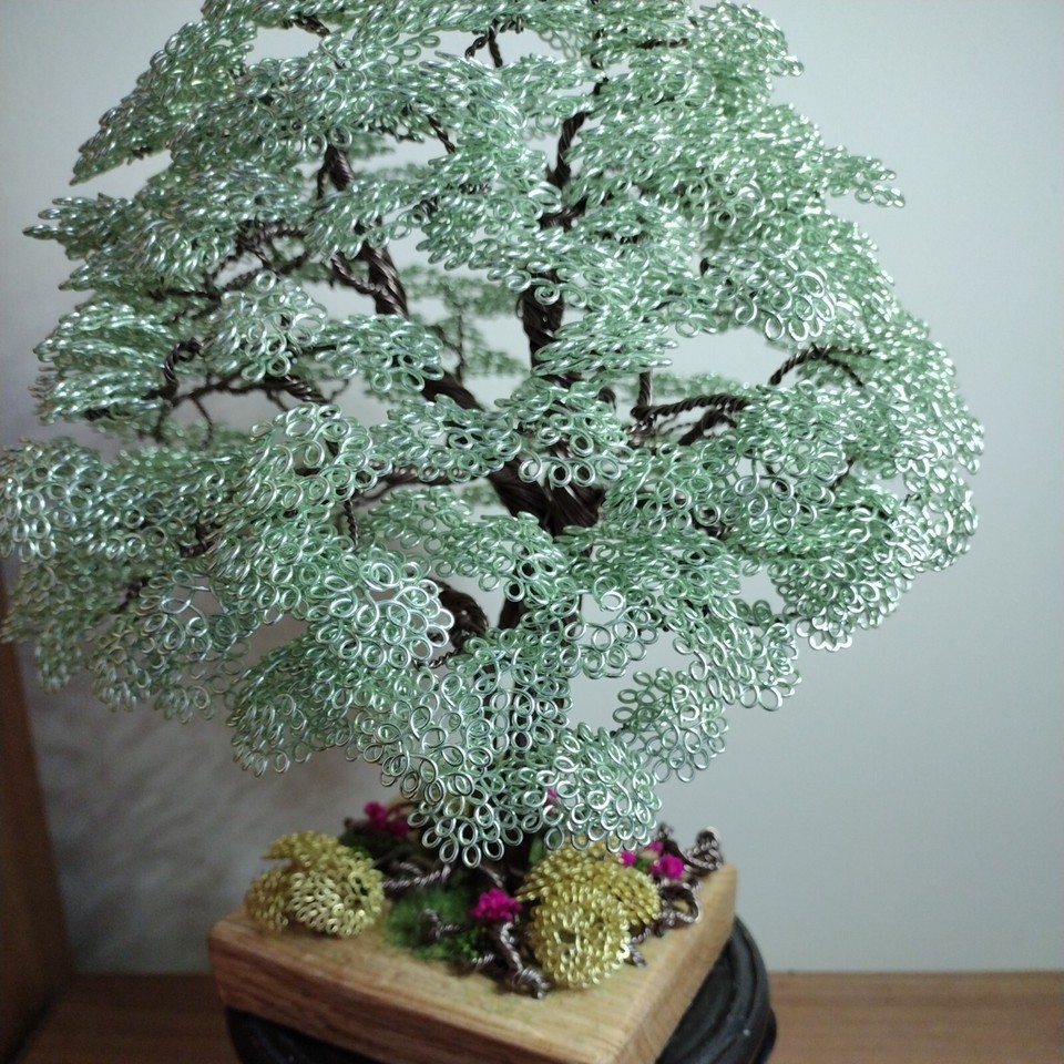 handmade wire bonsai tree, brown/green aluminium wire, wood, quality ...