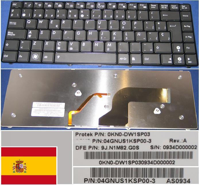 Spanish Qwerty Keyboard ASUS U80 9J.N1M82.G0S 0KN0-DW1SP03 Black ...
