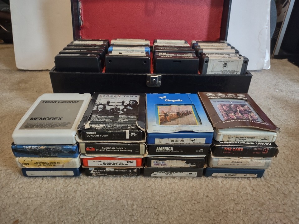 39 VTG 8 TRACK TAPES UNTESTED w NICE STORAGE CASE mostly all ROCK ...
