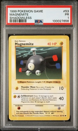 PSA 1 Magnemite Shadowless 53/102 1999 Base Set Pokemon Card WoTC PR ...