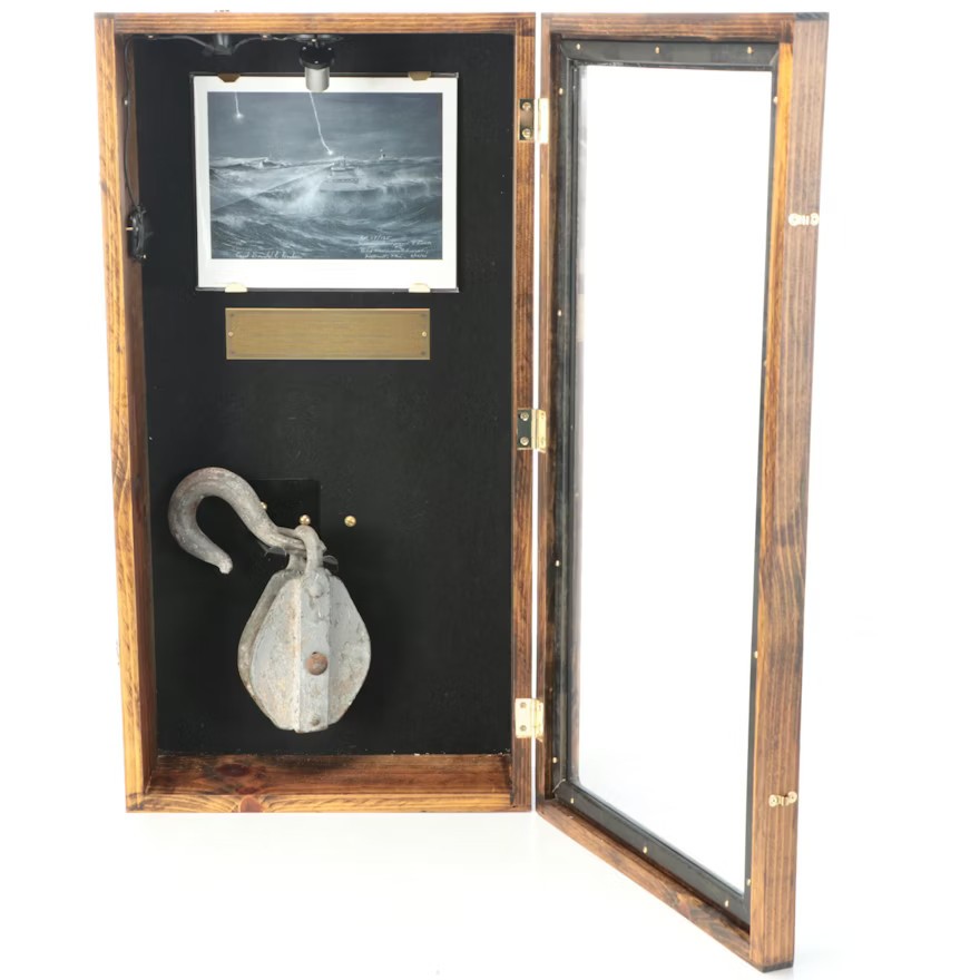 RARE EDMUND FITZGERALD SS WILLIAM CLAY FORD SALVAGE PULLEY DISPLAY CASE ...
