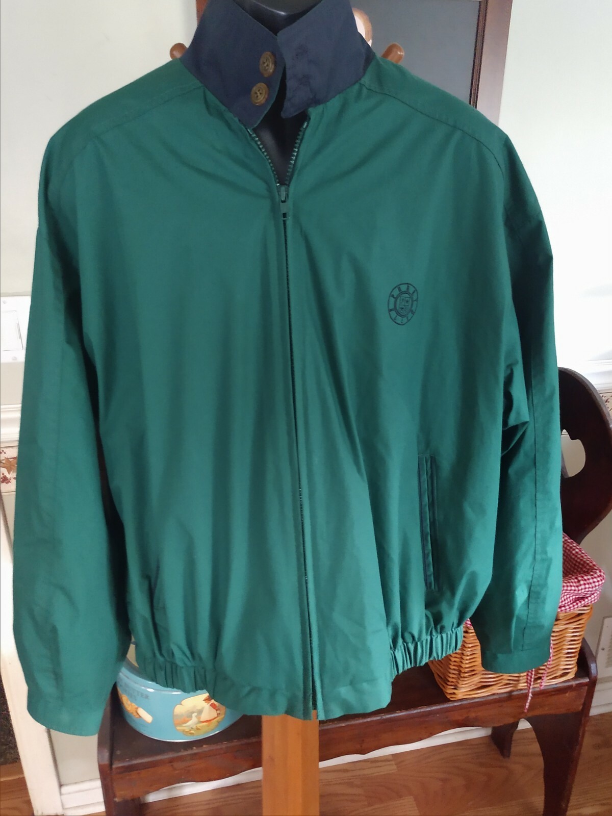 PERRY ELLIS GOLF JACKET WINDBREAKER GREEN SOLID FULL ZIP MENS XL LOGO ...
