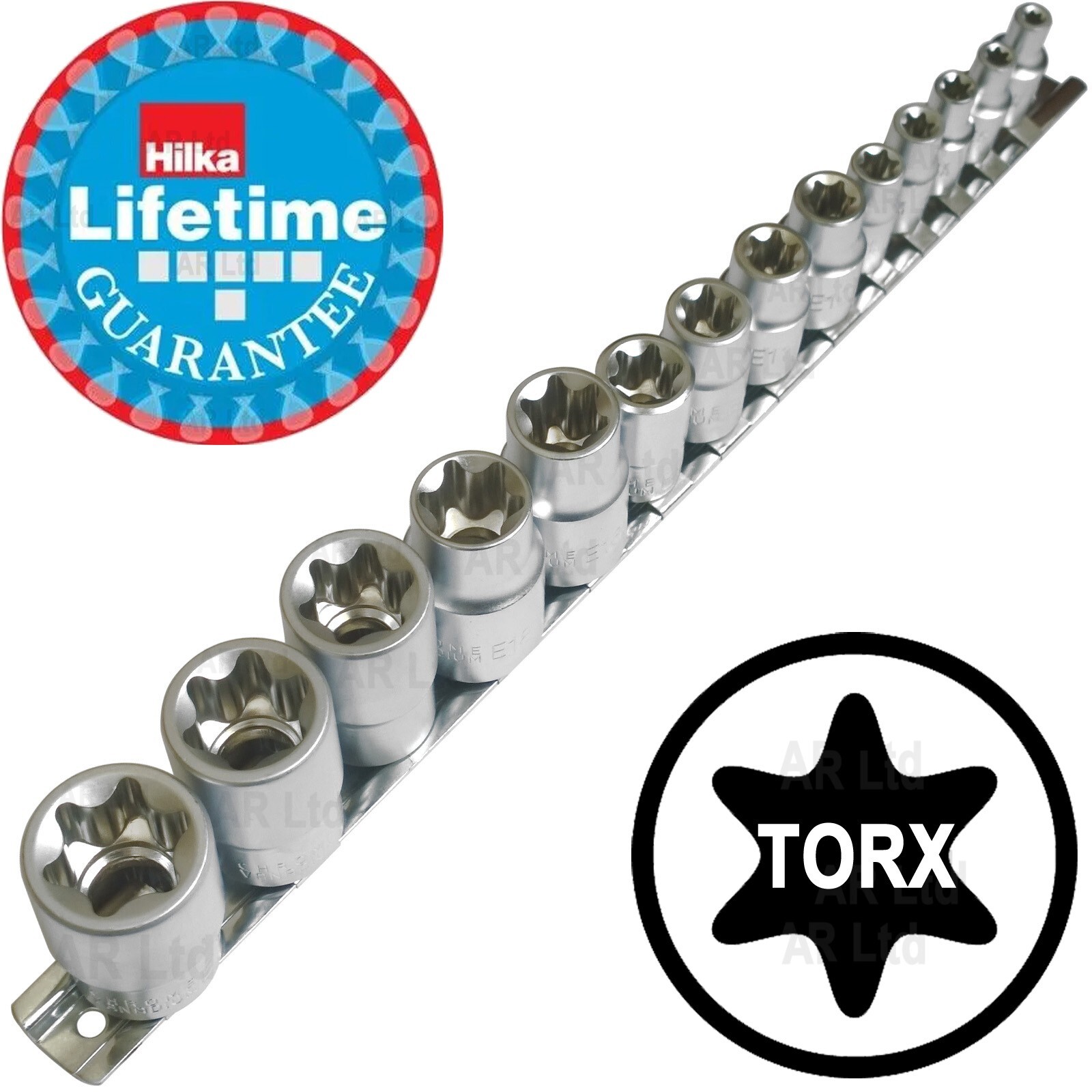 Hilka Female TORX Star E Sockets on rail E4-E24 TORX Socket set 1/4 3/8 ...