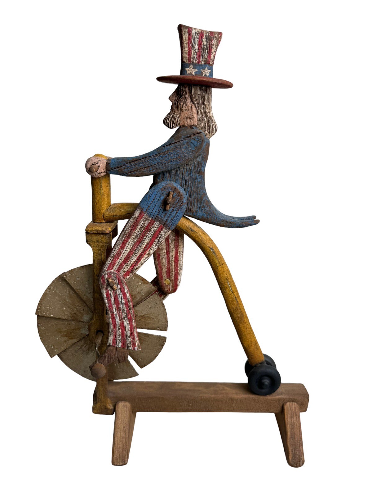 Primitive Folk Art UNCLE SAM Patriotic Riding Bycicle Wood CARVED ...