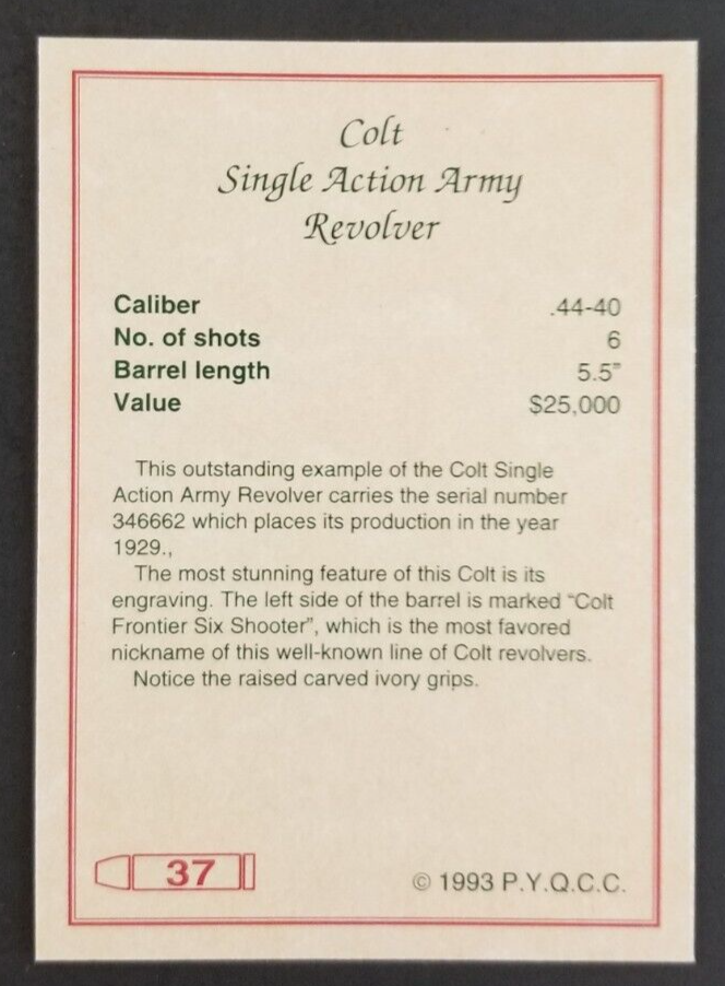 Colt Revolver Single Action Army Revolver 1993 Great Guns Card #37 (NM ...