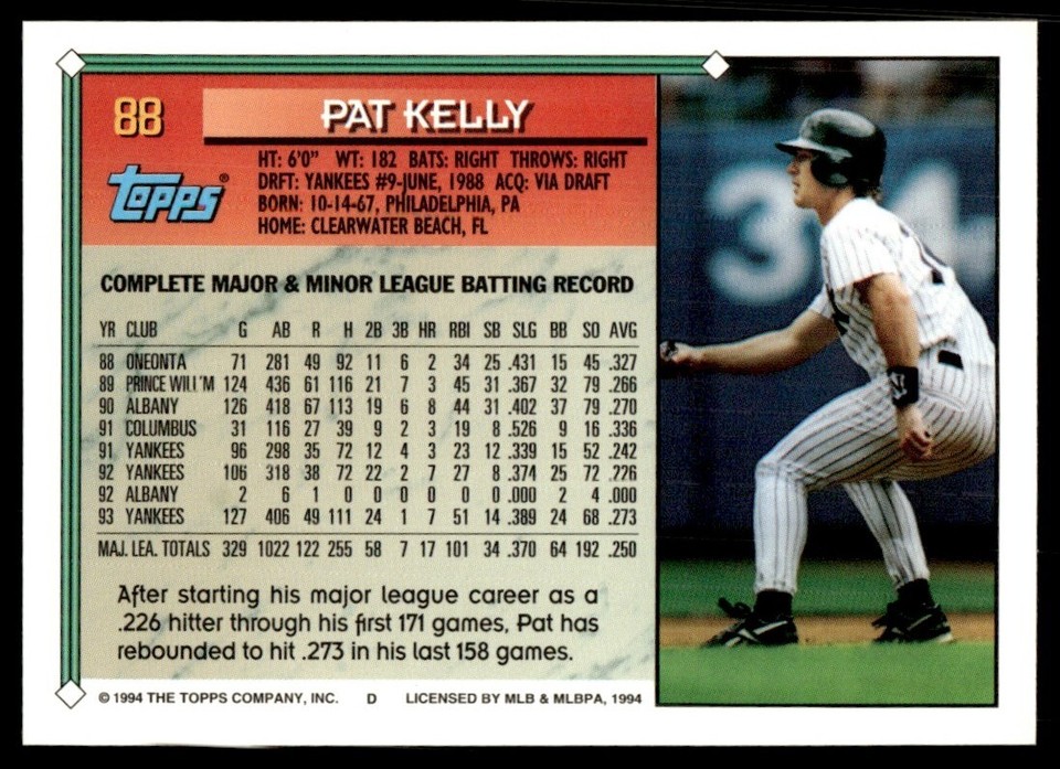 1994 Topps #88 Pat Kelly New York Yankees | eBay