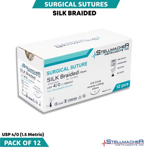 4/0 Silk Braided Training Stitch Sutures Sterile Thread with Needles ...