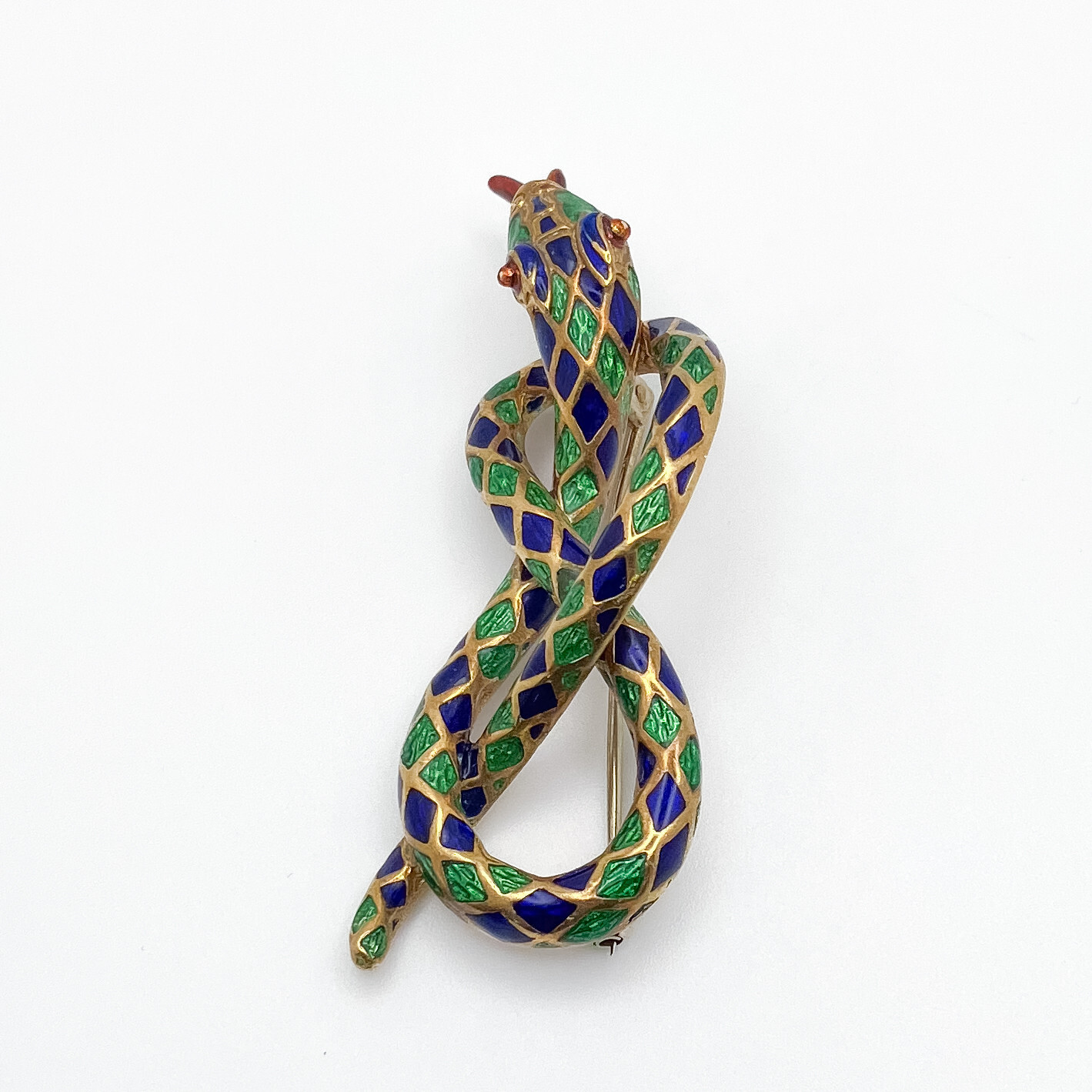 Antique 18K Gold & Enamel Snake Pin Brooch Large Italian Art Nouveau 26 ...