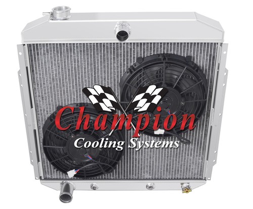 3 Row RR Champion Radiator W/ 2 10" Fans for 1953 - 1956 Ford Truck V6 ...