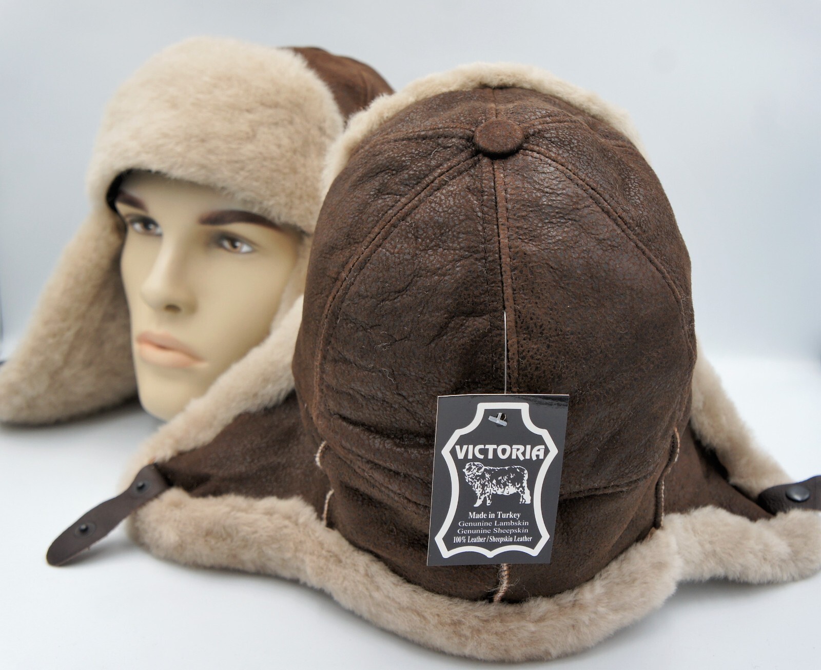100% Sheepskin Shearling Leather Hat Trapper Ushanka Hunting M-3XL ...