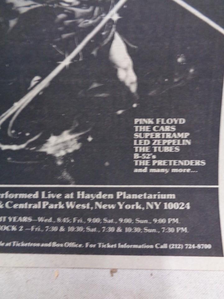 Vintage Ad Laserock 2 Hayden Planetarium light show Led Zeppelin 1982 ...