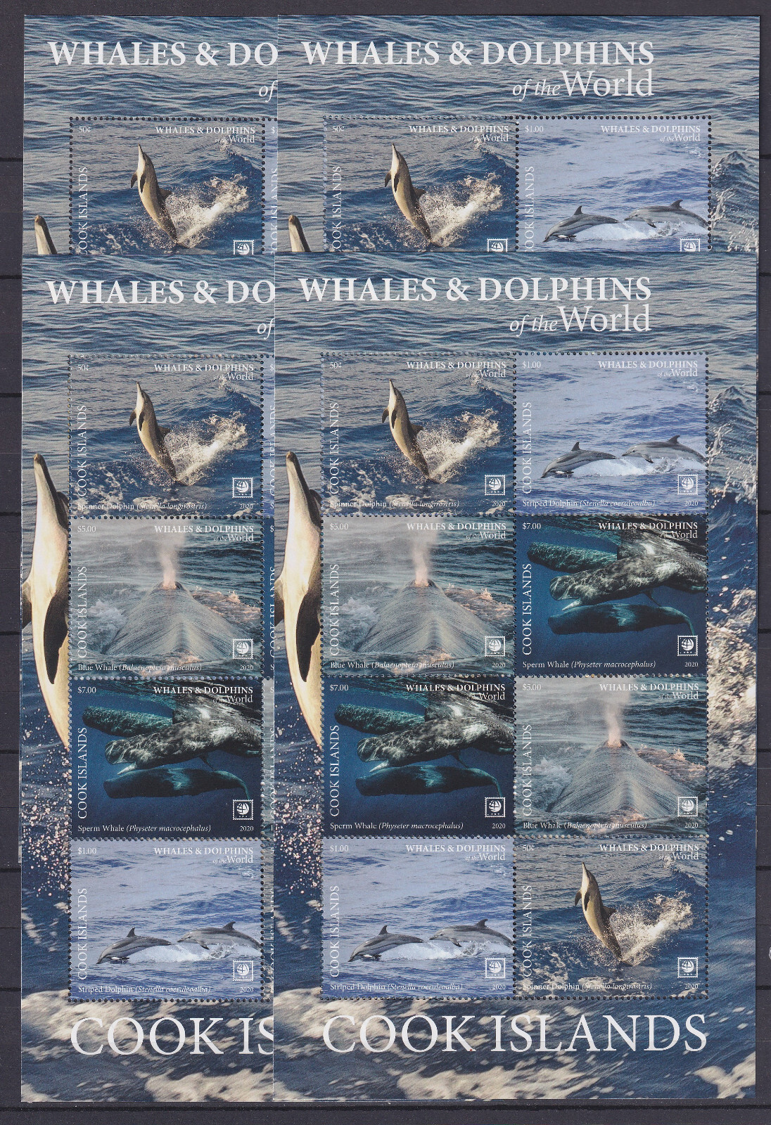 4 x Cook Island 2020 Mi. 2335-38 Kleinbogen ** Wale Delphine Whales ...