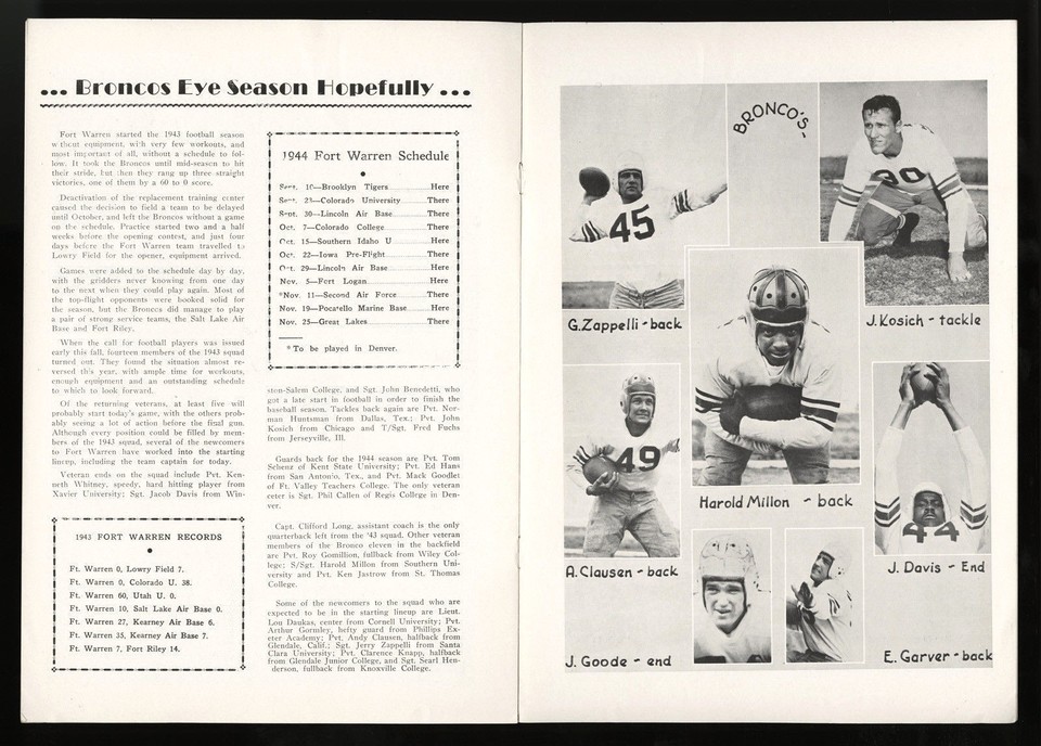 1944 FORT WARREN BRONCOS BROOKLYN TIGERS 1ST AFRICAN AMERICANS NFL GAME ...