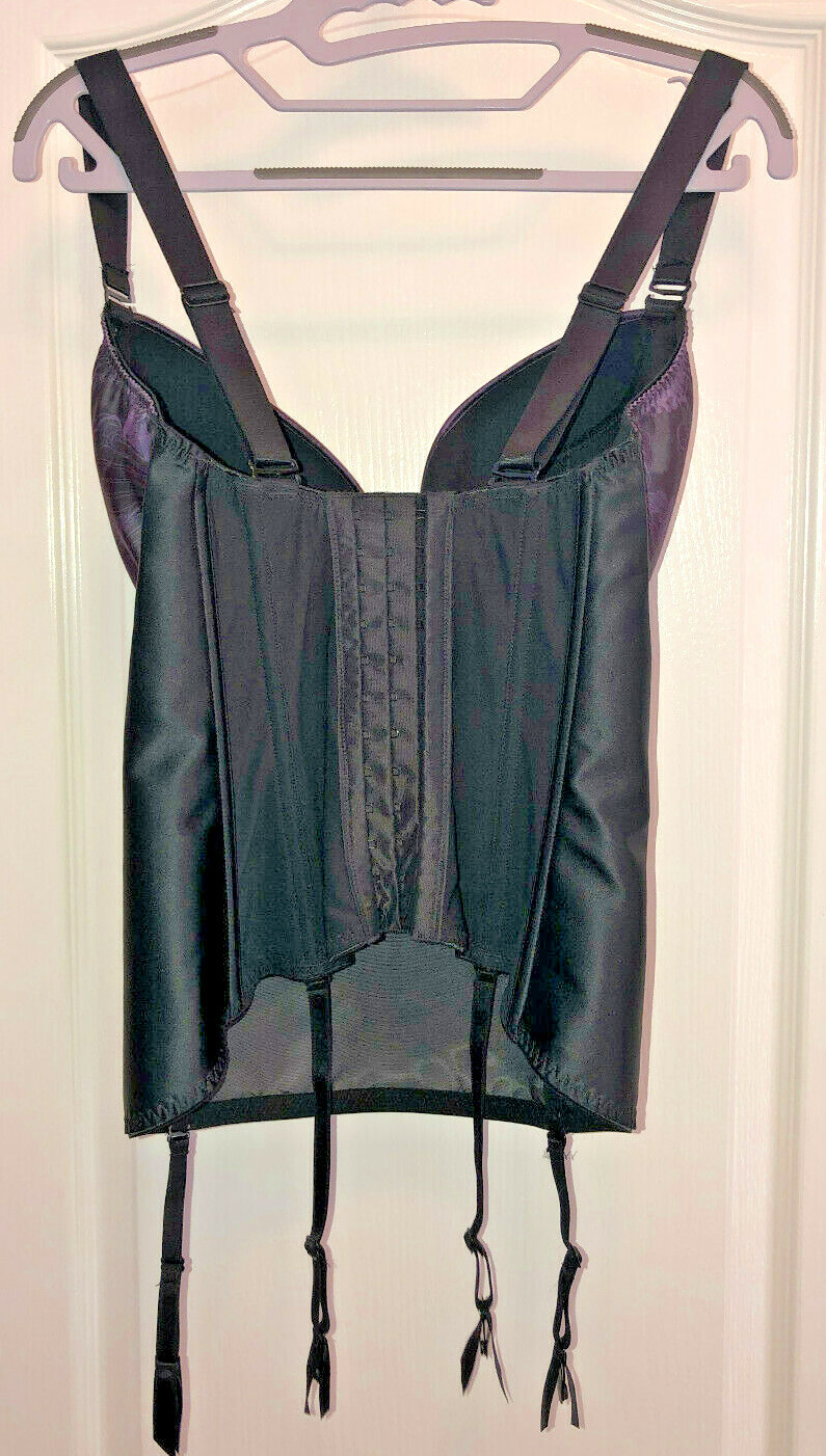 BRAVISSIMO Corset LN191 Satine Nouveau Basque Black W/Purple Print Sz ...