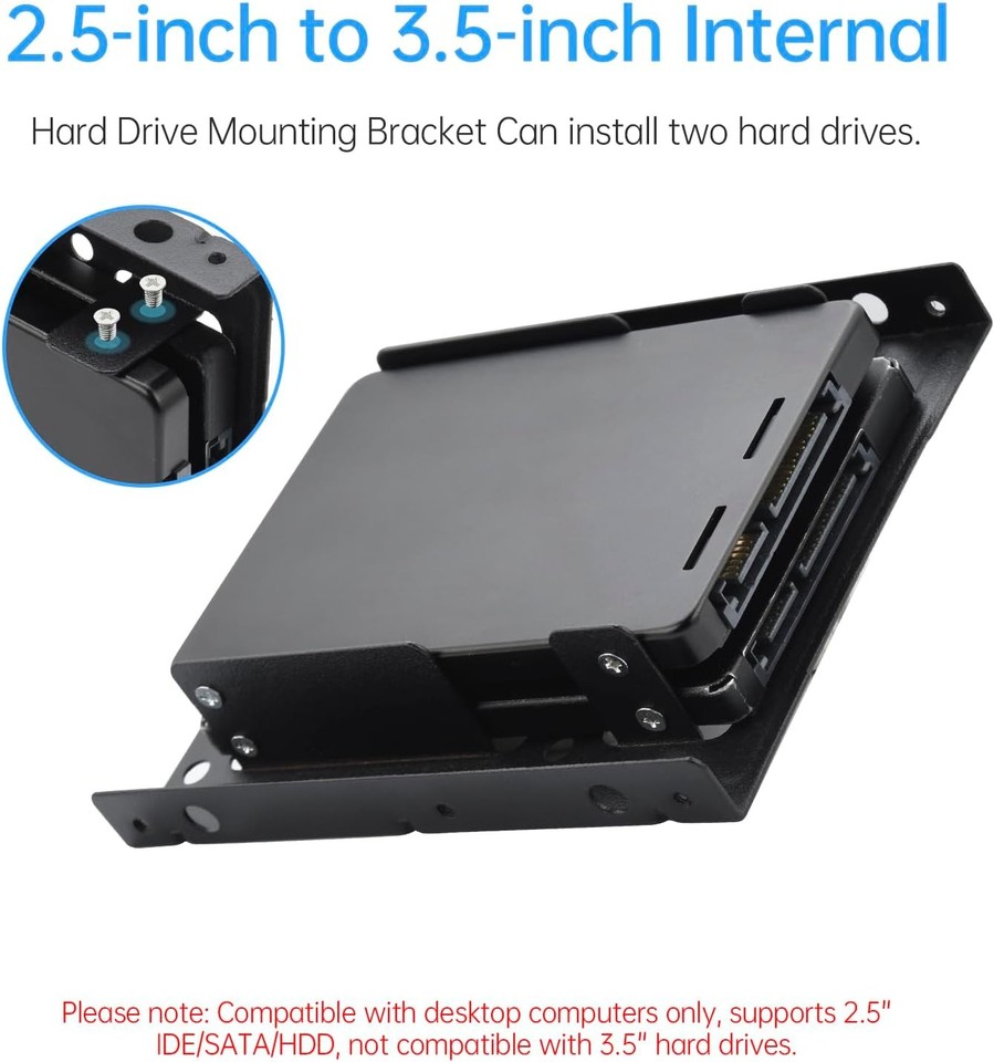2 Pack Double-Deck SSD Mounting Bracket Adapter 2.5" to 3.5" Hard Black ...