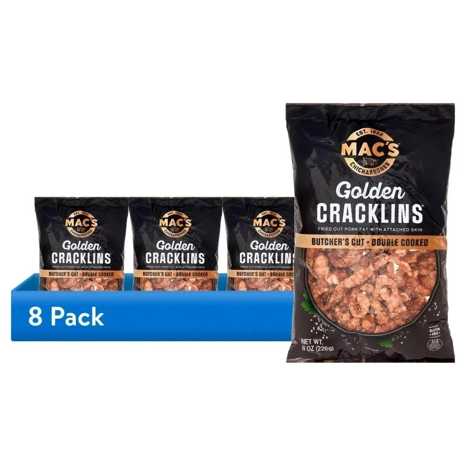 Mac's Chicharrones Golden Pork Cracklins, Fried Pork Fat with Skin, 8 ...