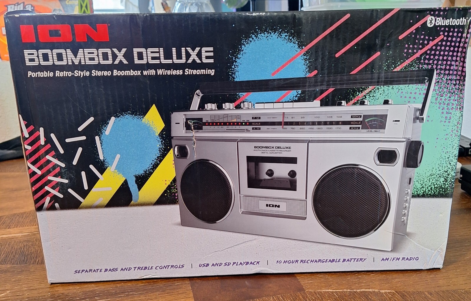 ION Audio Boombox Deluxe Retro AM/FM Radio Bluetooth Cassette Player ...