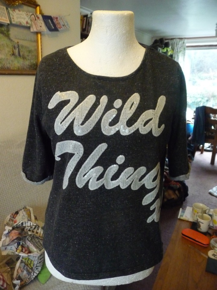 George grey and white sequin Wild Thing top size 16 | eBay