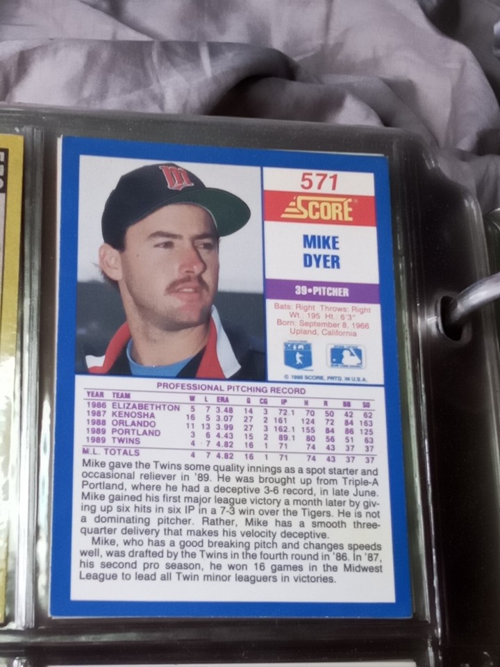 1990 Score Mike Dyer 571 SIGNED IP MINNESOTA TWINS | eBay