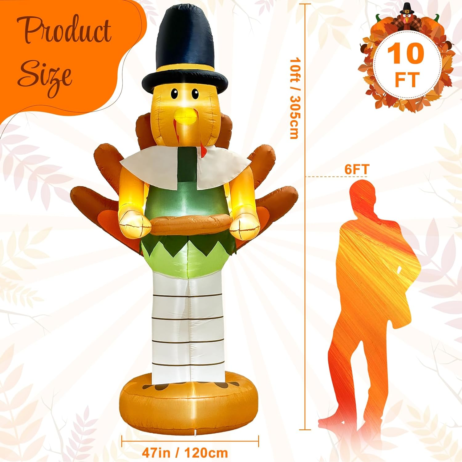 10 Ft Thanksgiving Inflatables Nutcracker Turkey - LEDs For Outdoor ...