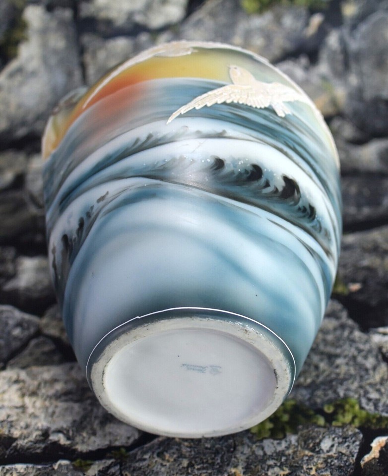 Antique Nippon Vase Moriage Raised Enamel Porcelain Seagulls Motif ...