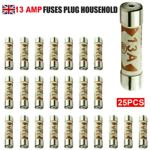 25x 13A Domestic Fuses Plug Top Household Mains 13amp Cartridge Fuse UK ...