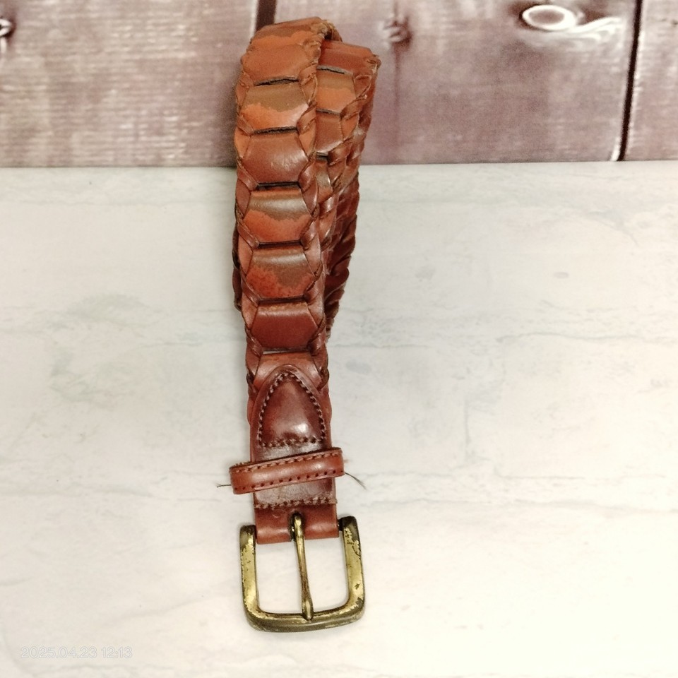 Genuine Leather Men's Brown Belt 38 Rectangular Braided With Solid ...