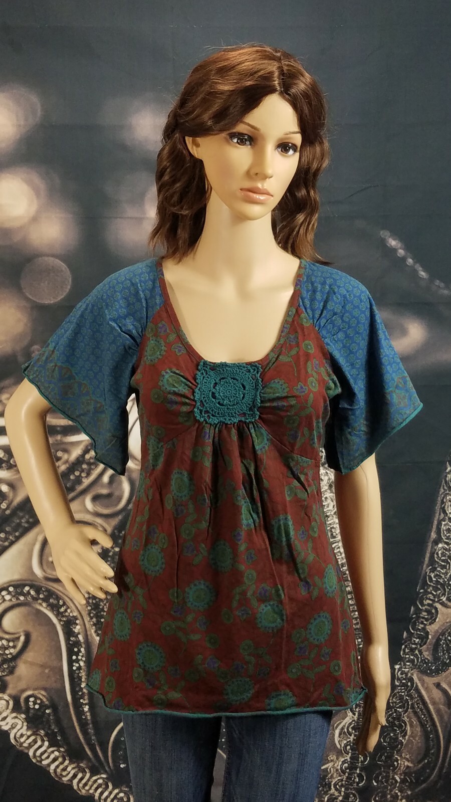 Unity World Wear Top Short Sleeve Floral Paisley Embroidered Womens ...