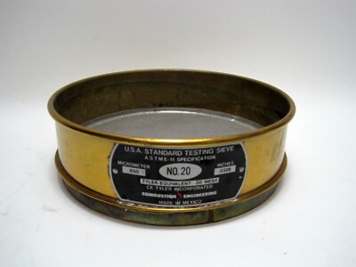 WS TYLER 8” U.S.A. Brass No. 20 Mesh Test Sieve 850µm 0.0328” ASTM E-11 ...