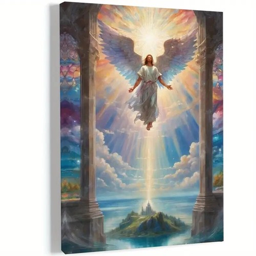 Painting of an Angel Flying over a Mountain Wall Art Canvas Unframed ...