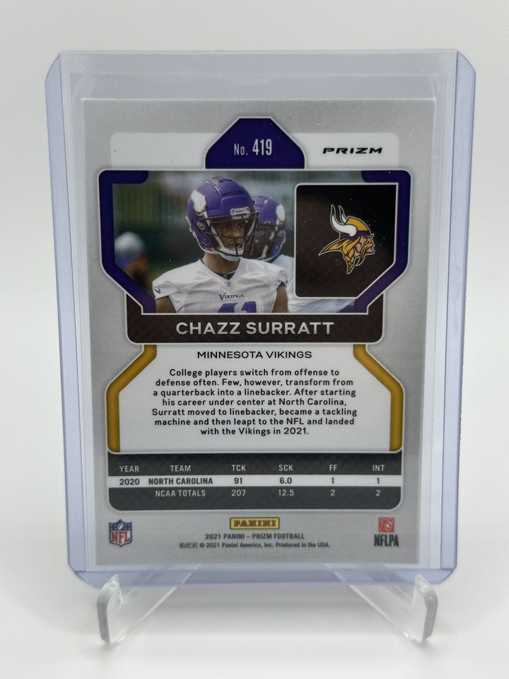 2021 Panini Prizm Chazz Surratt Pink Rookie RC #419 Minnesota Vikings ...