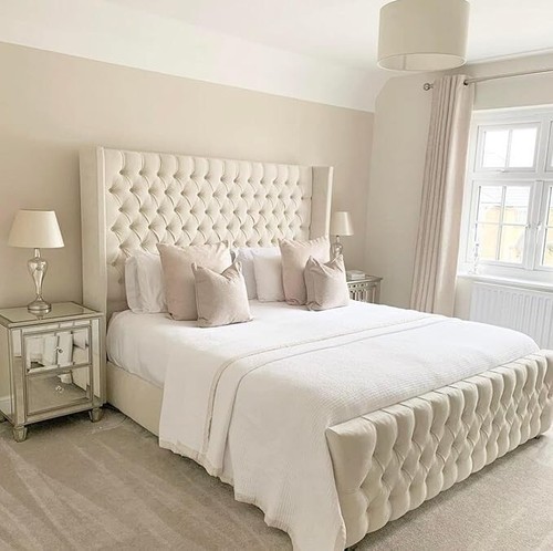 WINGED LUXURY PLUSH VELVET UPHOLSTERED BED FRAME- MADE IN UK DOUBLE ...