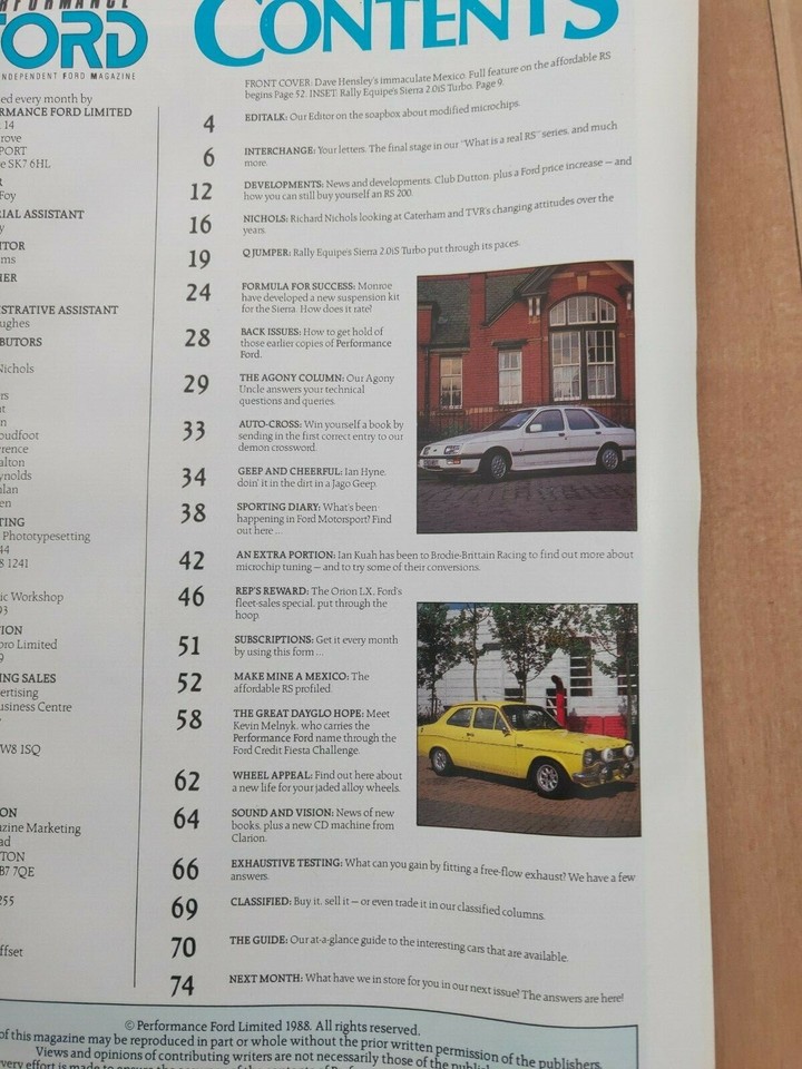 Performance Ford Magazine June 1988 - Sierra 2.0iS, Orion LX, Escort ...