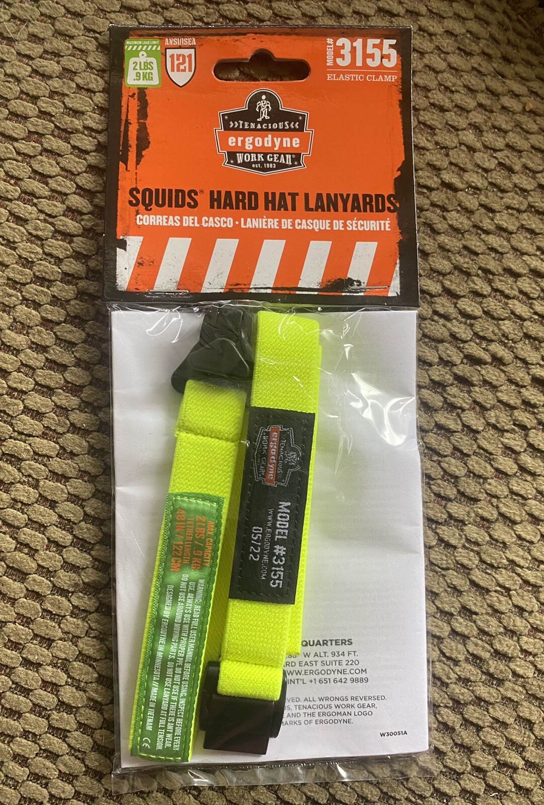 Ergodyne SQUIDS 3155 Hard Hat Lanyard w/ Clamp,Elastic,Lime | eBay