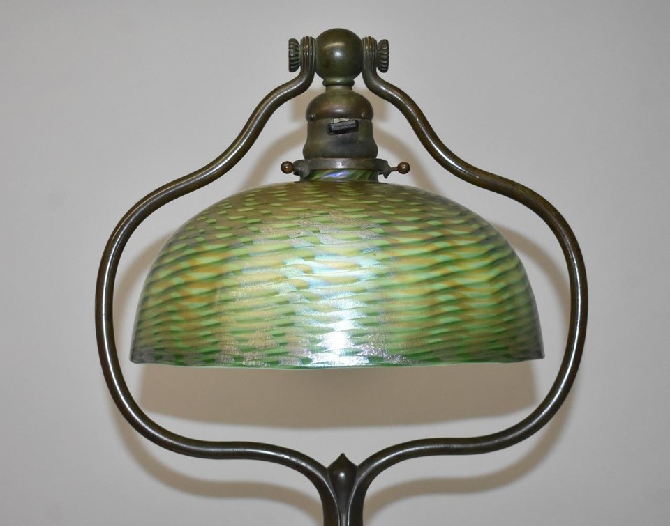 Tiffany Studios Bronze Floor Lamp with Green Damascene Shade | eBay